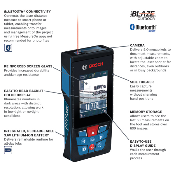 Bosch BLAZE™ Outdoor GLM400CL 400 Ft. Connected Lithium-Ion Laser ...